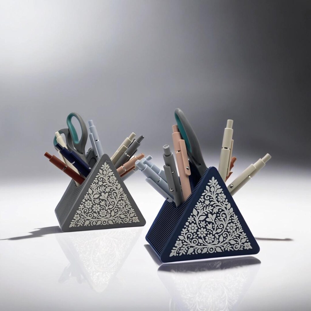 Triangle Pen Holder With Pattern | Triangle Desk Organizer | Patterned ...