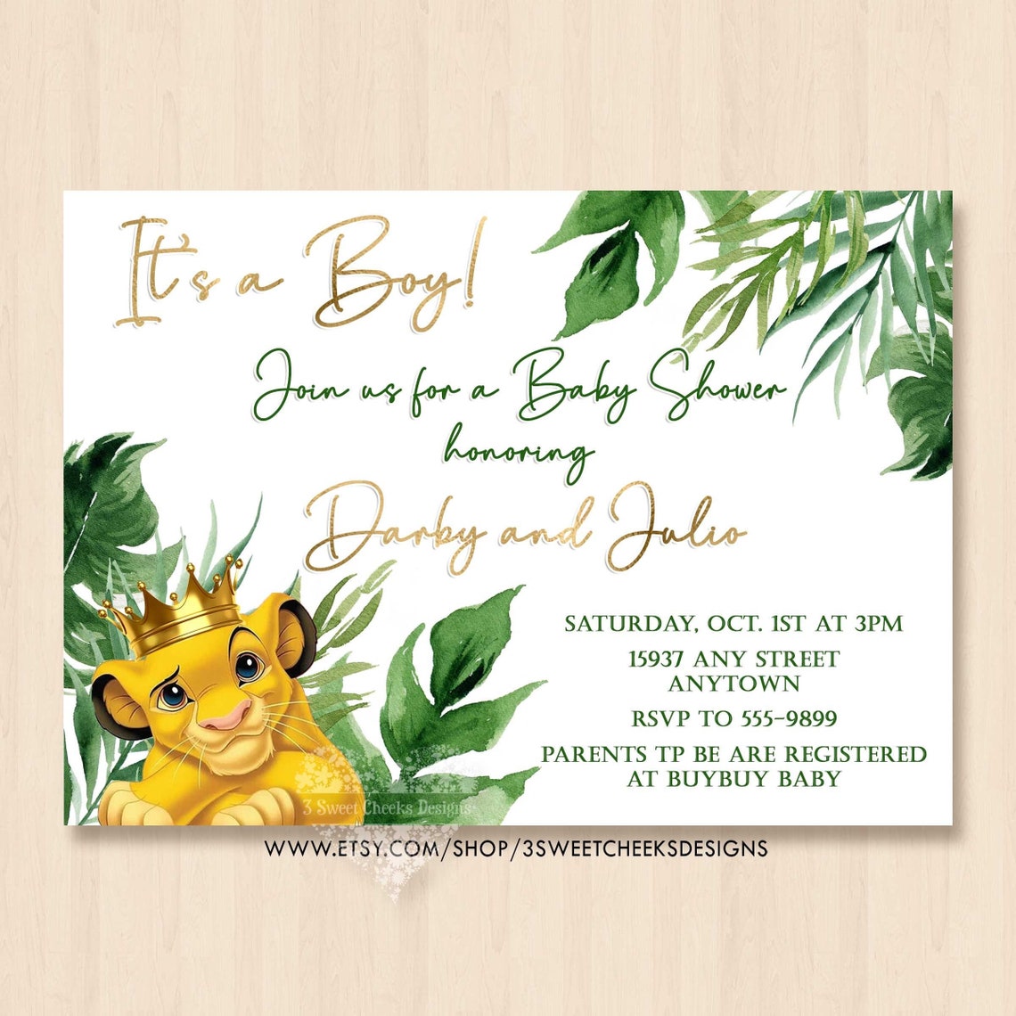 Simba Rey León Baby Shower o Fiesta de Cumpleaños Invitación - Etsy México