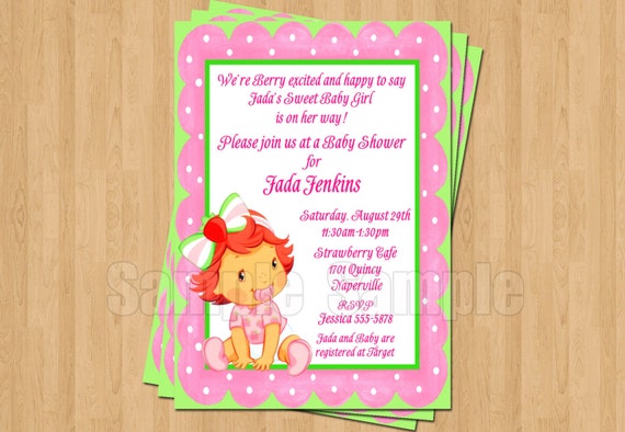 Strawberry Shortcake Baby Shower Invitations JPEG Cute Unique Etsy