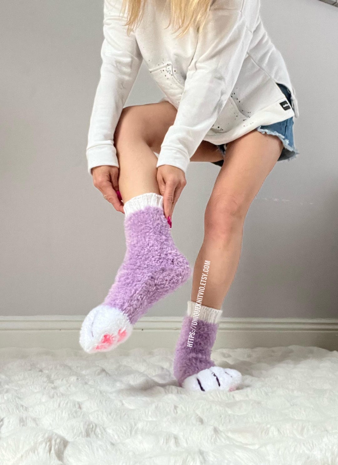 Furry Cat Paw Socks Hand Knitted - Etsy