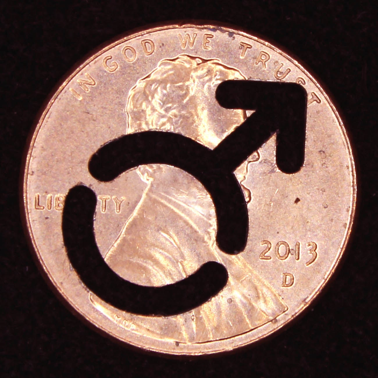 Lucky penny with mars symbol cut out | Etsy