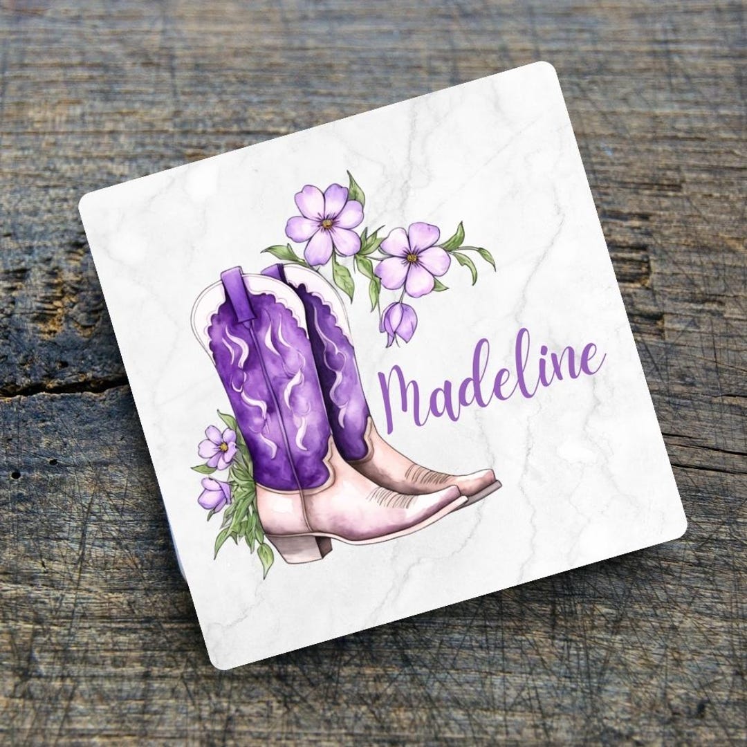Custom Western Home Decor Ceramic Coasters, Personalized Cowboy Boots ...