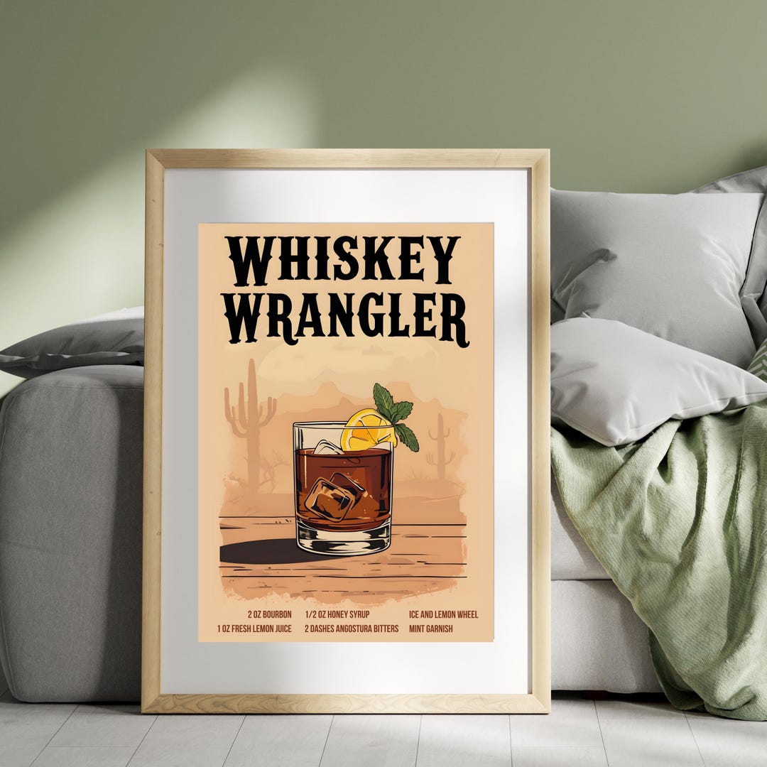 Western Decor Cocktail Poster, Whiskey Cocktail Recipe Wall Art, Cowboy ...