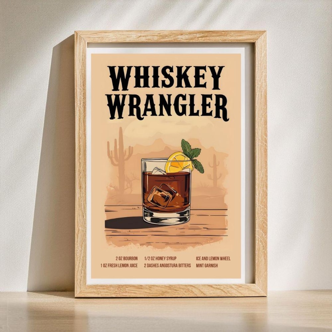 Cowboy Cocktail Poster Alcohol Prints, Whiskey Glass Art, Western Bar ...