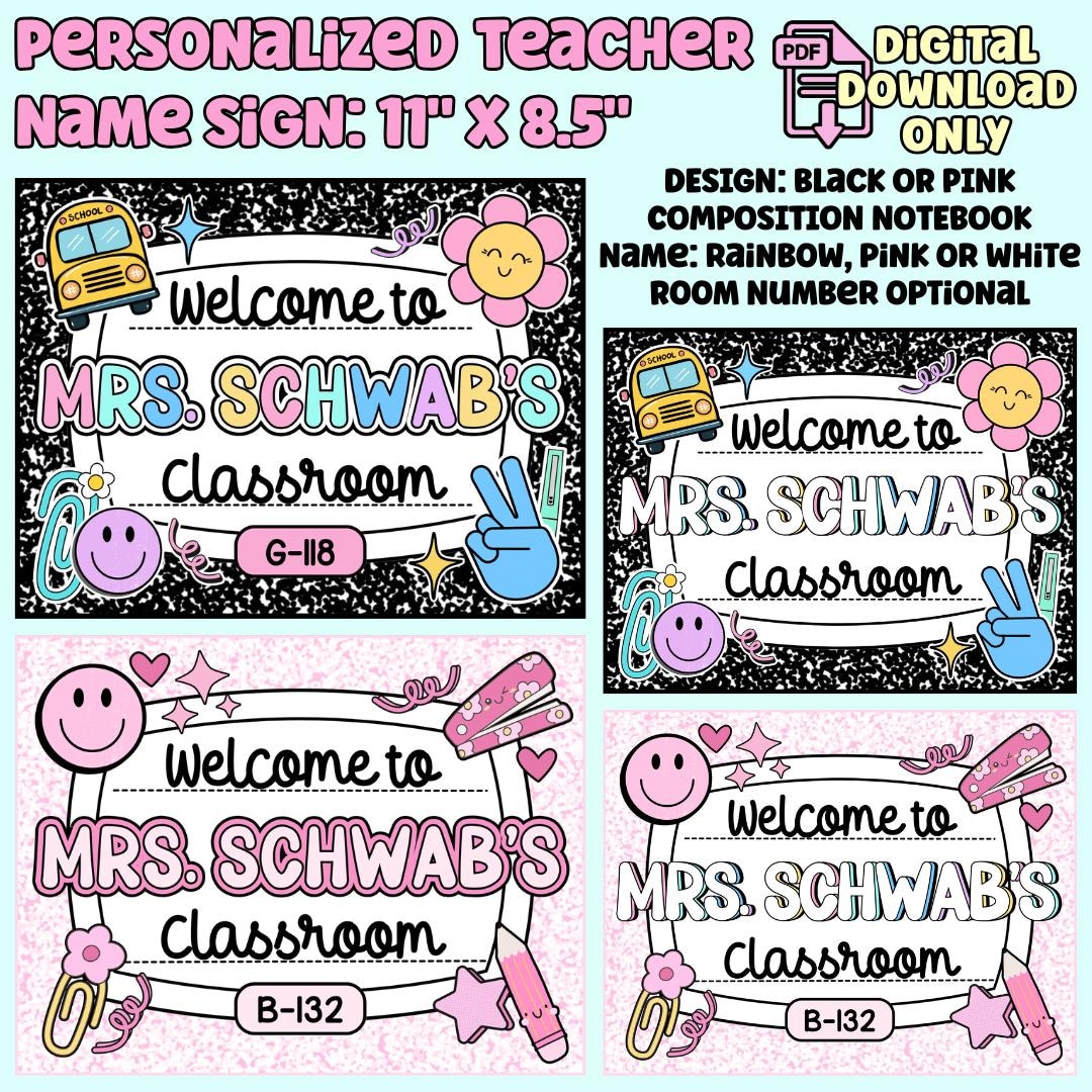 Digital Download Personalized Teacher Name Sign With Retro/composition ...