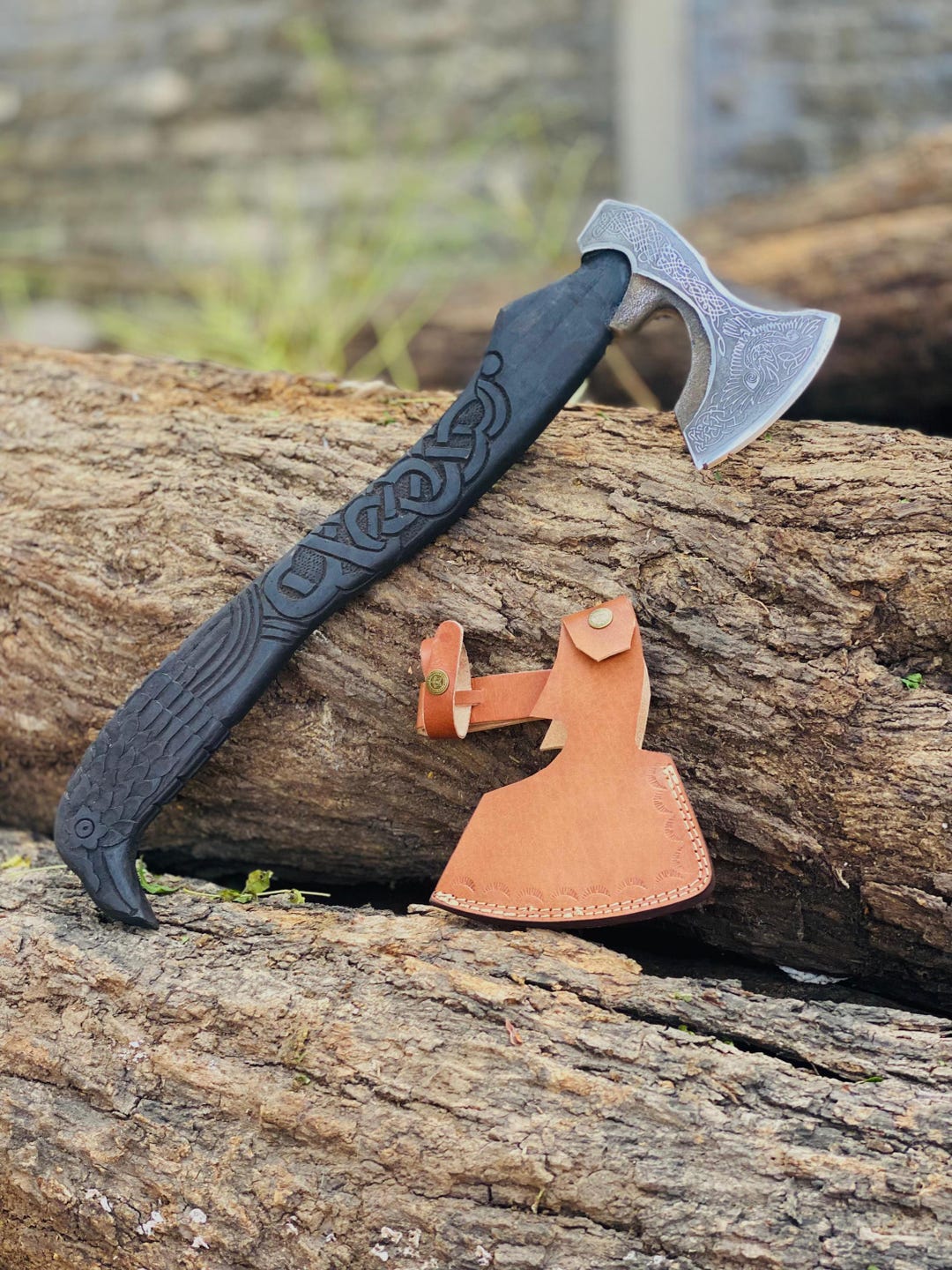 Exotic Raven Axe Handmade Viking Axe Raven Carved Axe Norse Battle Axe ...