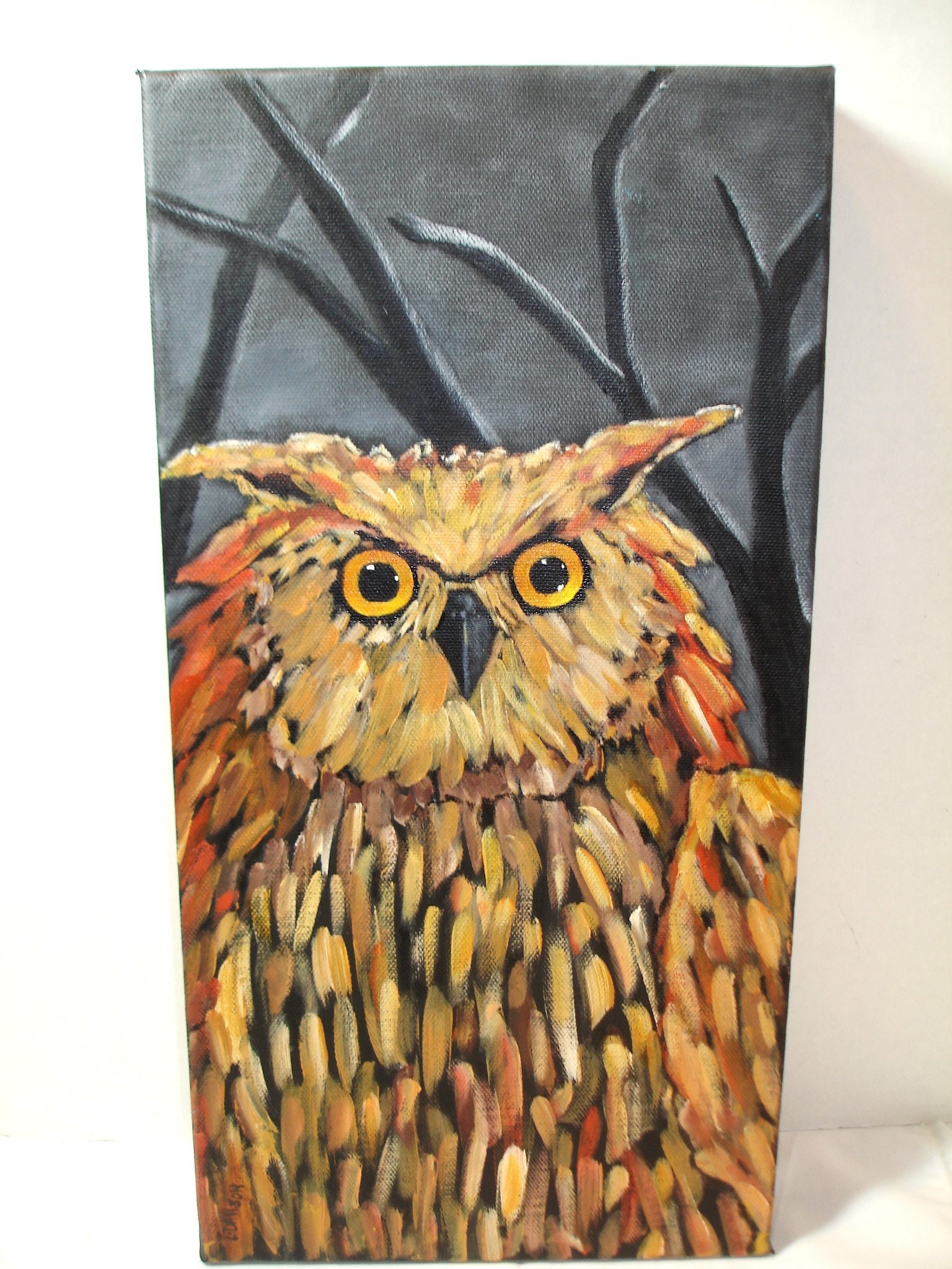 Forest Owl original Owl Painting Wonderful Color Night Background of ...