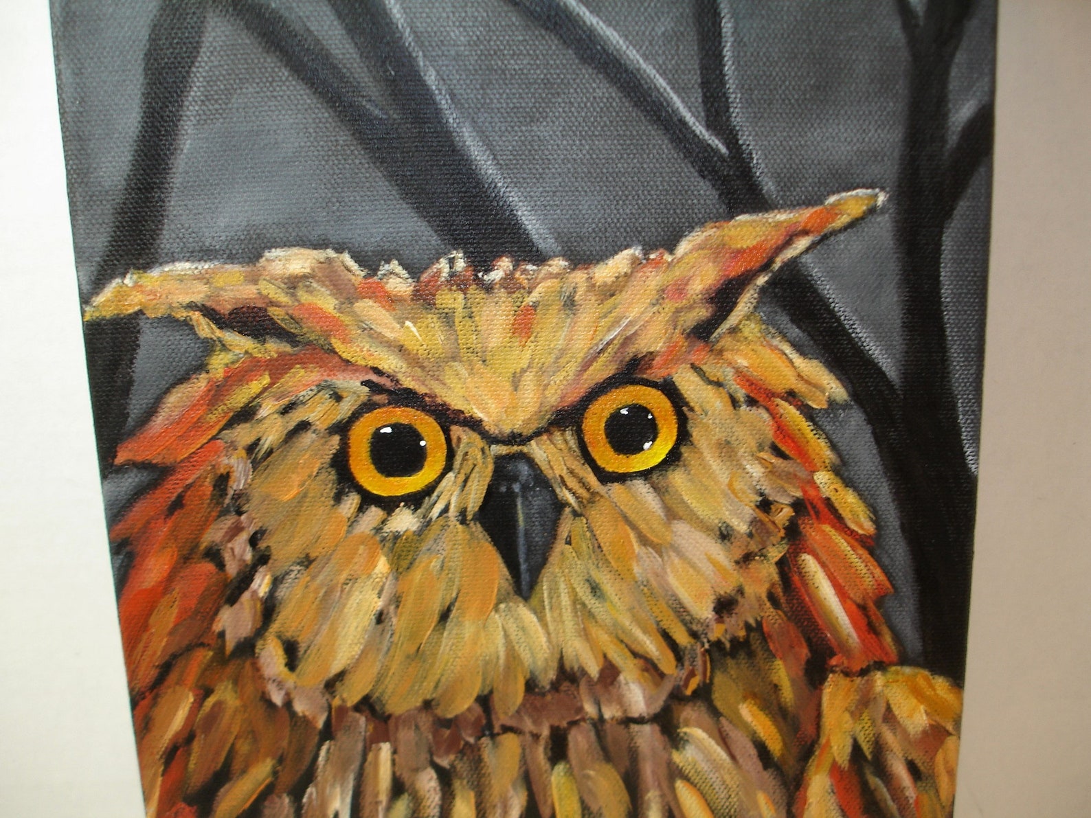 Forest Owl original Owl Painting Wonderful Color Night Background of ...