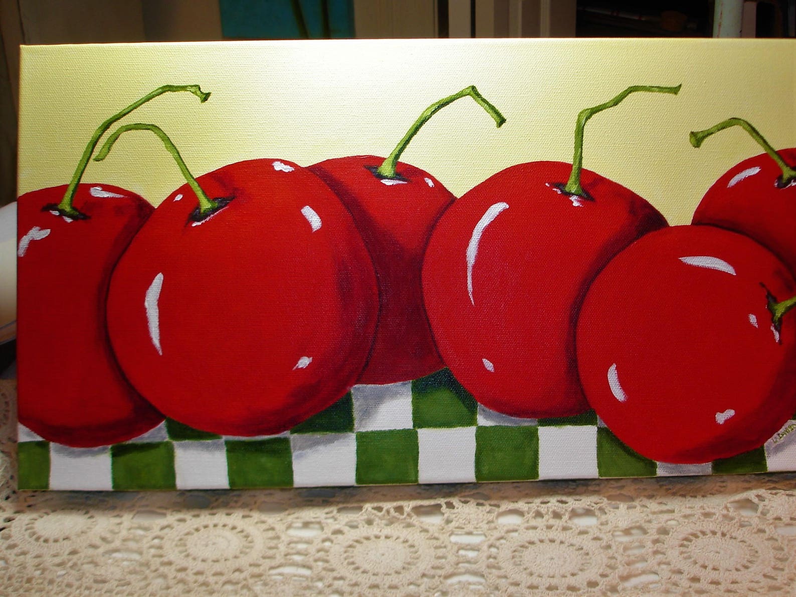 CHERRY Painting Bright Red Cherries Bold Kitchen Art | Etsy