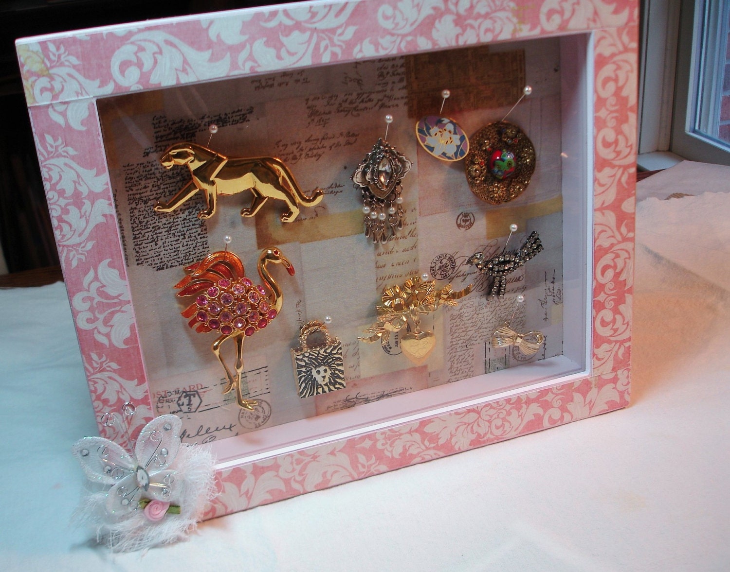 Pink Shadow Box Shabby Pink Display Box Fabric Covered - Etsy