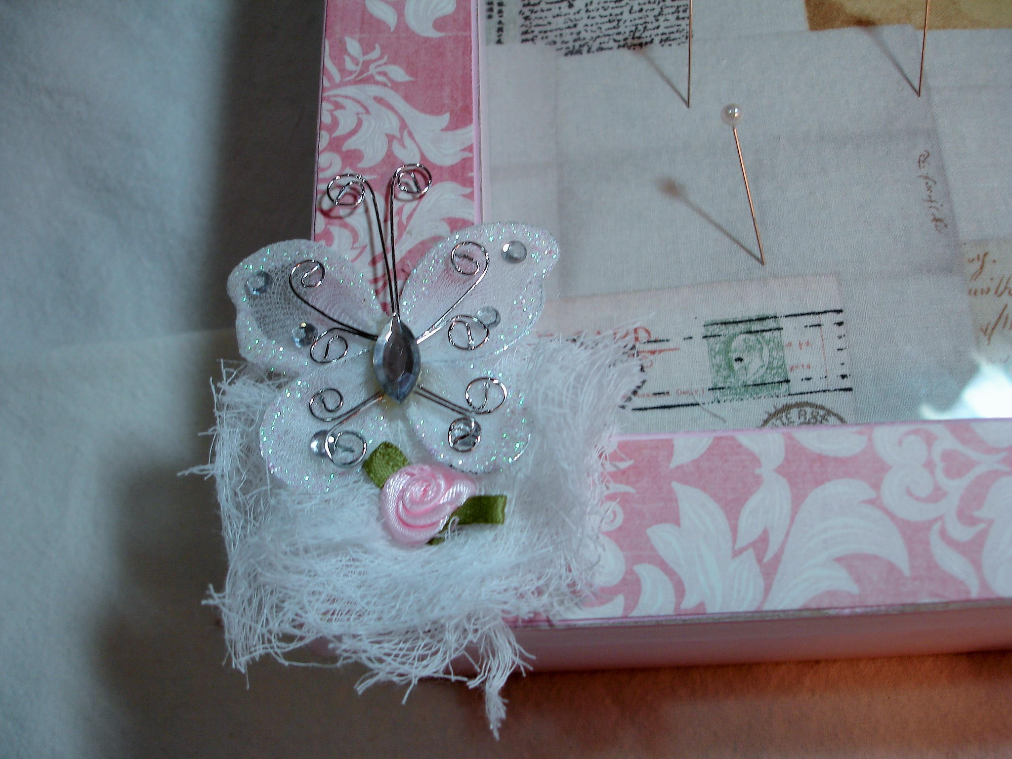 Pink Shadow Box Shabby Pink Display Box Fabric Covered Cork Board glass ...