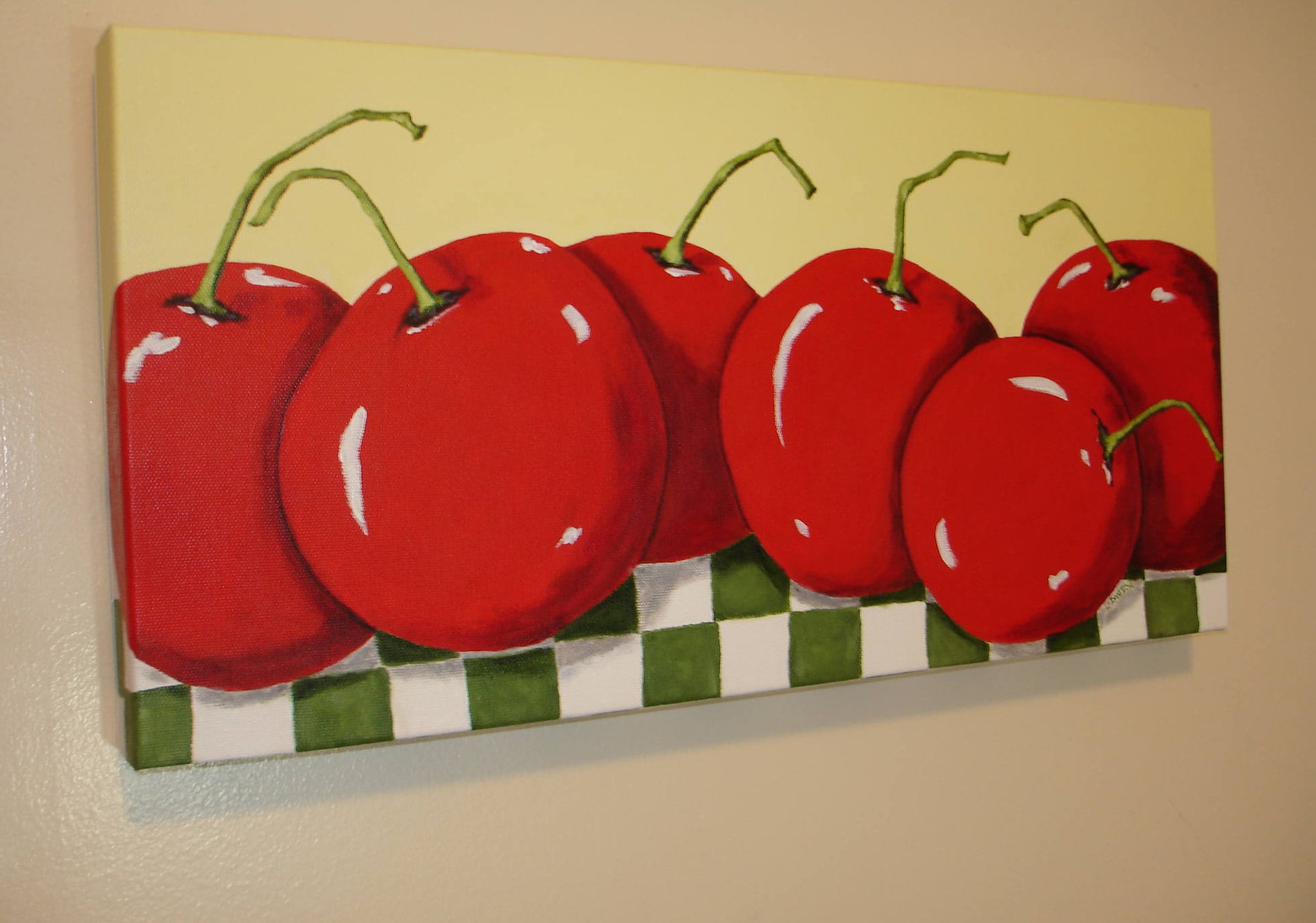 CHERRY Painting Bright Red Cherries Bold Kitchen Art | Etsy