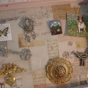 Pink Shadow Box Shabby Pink Display Box Fabric Covered Cork Board glass ...