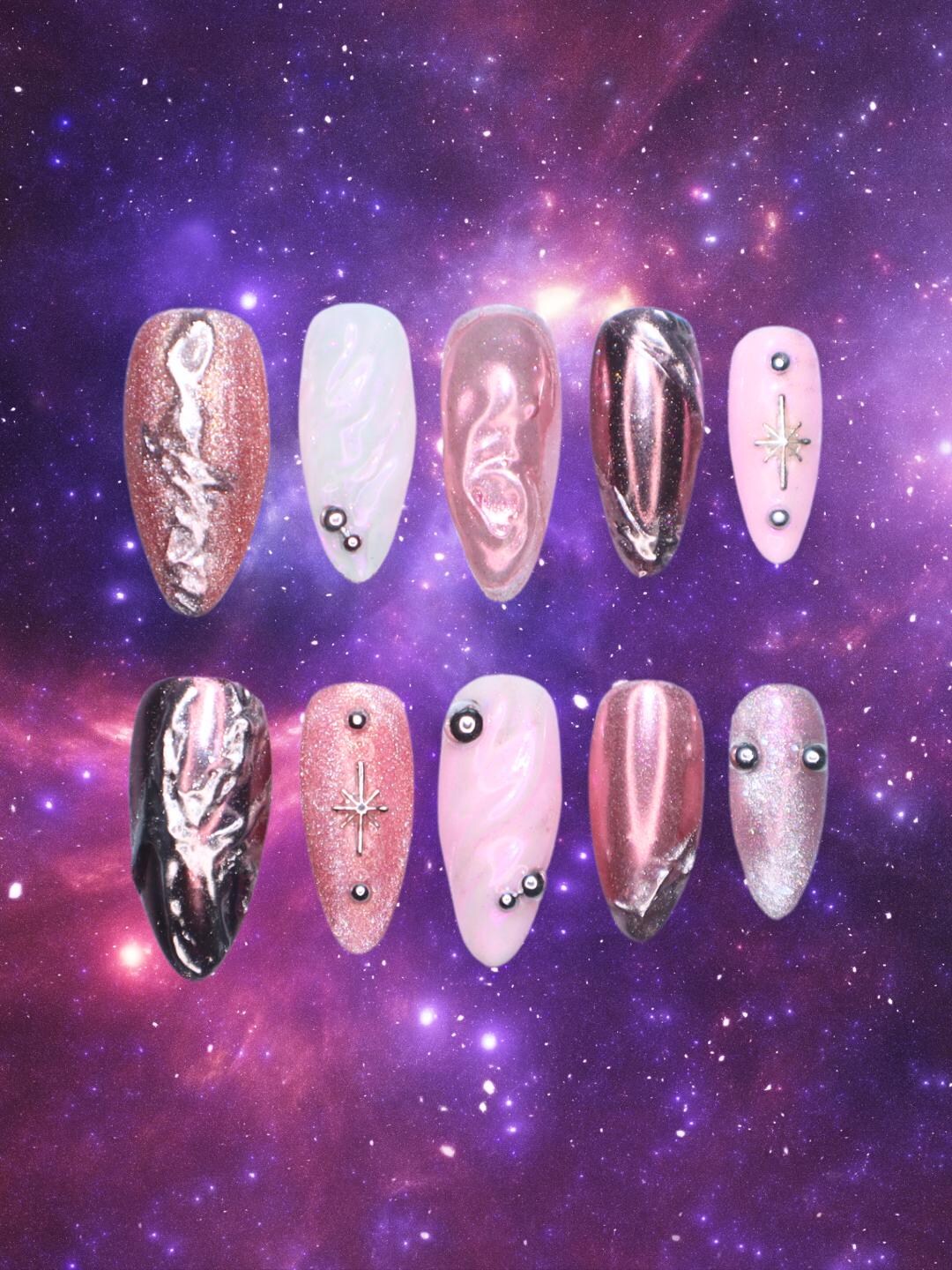 Nebula | Pink Cyber Y2K Nails | 28 Shapes & Lengths | Premium Handmade Reusable Gel Press on ...