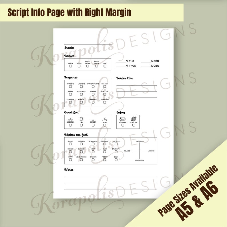 Cannabis Usage Tracker for A6 Printable Journal Pages Calendar for Weed ...