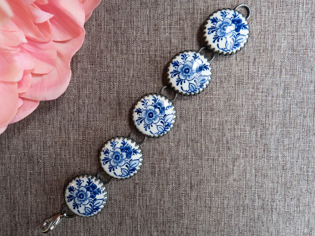 Dutch Blue Delft Floral Silver Vintage Bracelet - Etsy