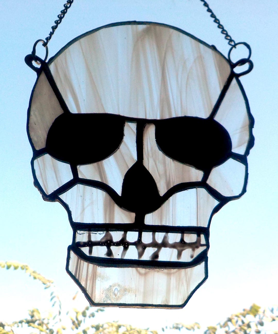 Toothy Spooky Skull Suncatcher Halloween Real Stained Glass - Etsy