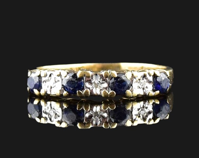 Vintage Diamond Sapphire Ring, 10K Gold Wedding Band Ring, Sapphire ...