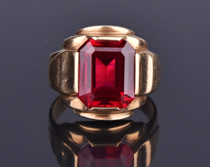 Gold Ruby Signet Ring, Vintage 10K Gold Art Deco Mens Ruby Ring, July ...