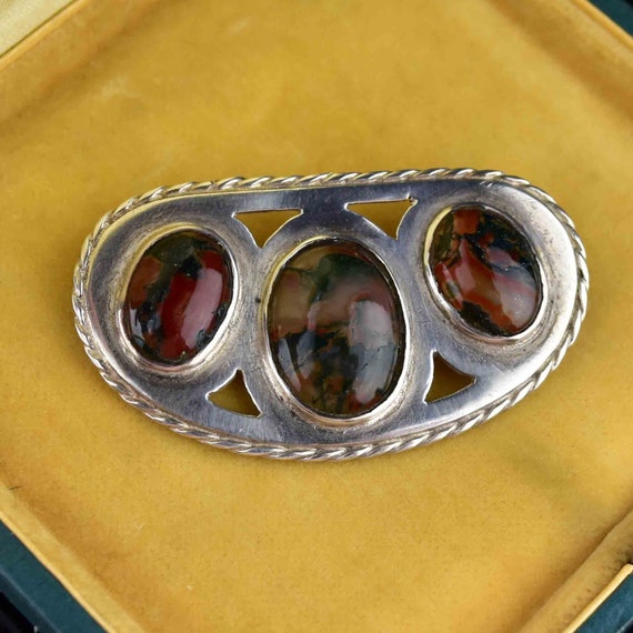 Antique Scottish Moss Agate Brooch, Silver Rope Dendr… - Gem