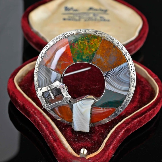 Antique Scottish Agate Brooch, Silver Buckle Garter P… - Gem