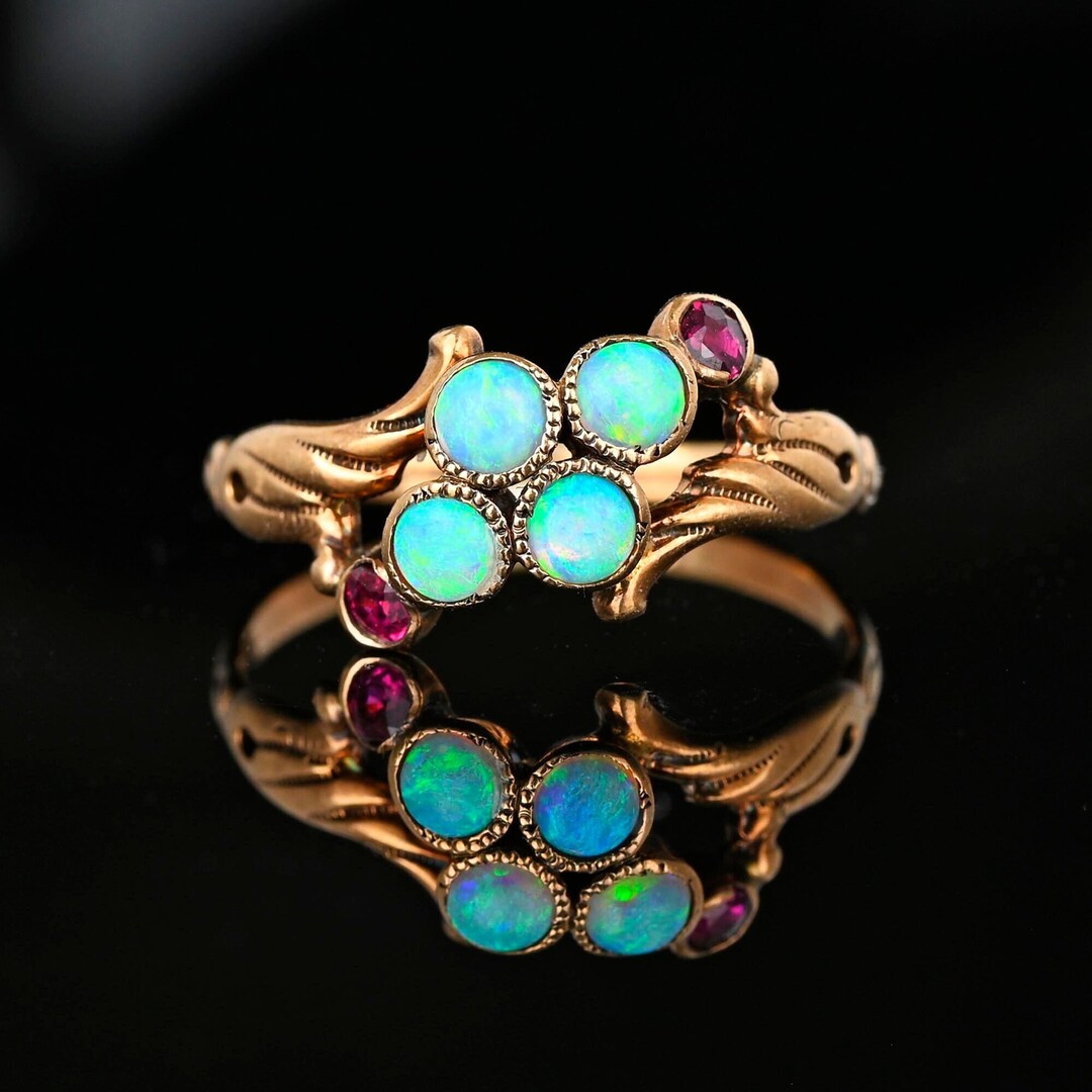 Antique Ruby Opal Ring, Opal Engagement Ring, Gold Antique Engagement ...