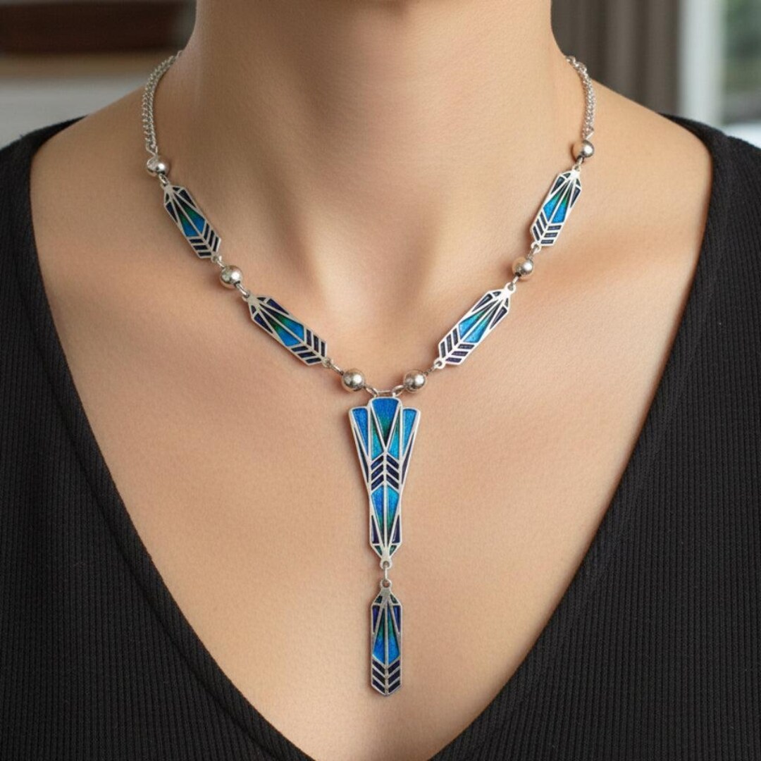 Vintage Pat Cheney Enamel Necklace, Art Nouveau Style, Sterling Silver ...
