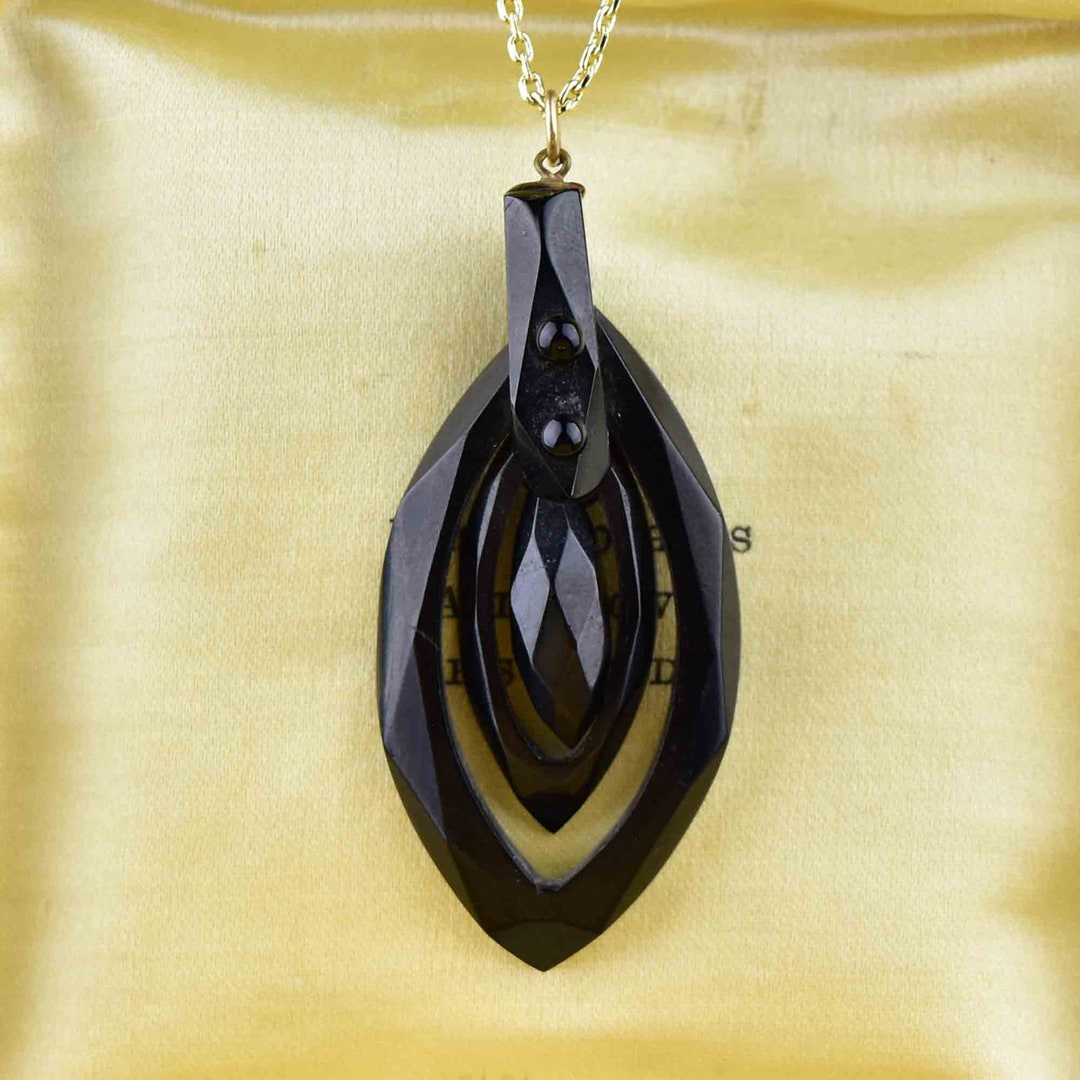 Victorian Carved Whitby Jet Pendant, Carved Articulated Black Stone ...
