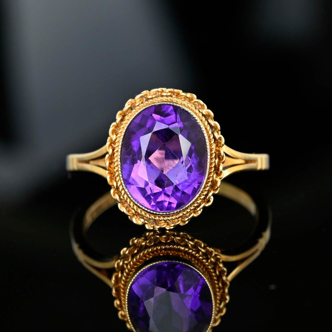 Vintage Amethyst Ring, Gold Solitaire Amethyst Ring, Braid Wrapped ...