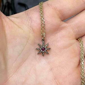 Antique 14K Gold Ruby Starburst Pendant Necklace: Pearl Accent - Etsy