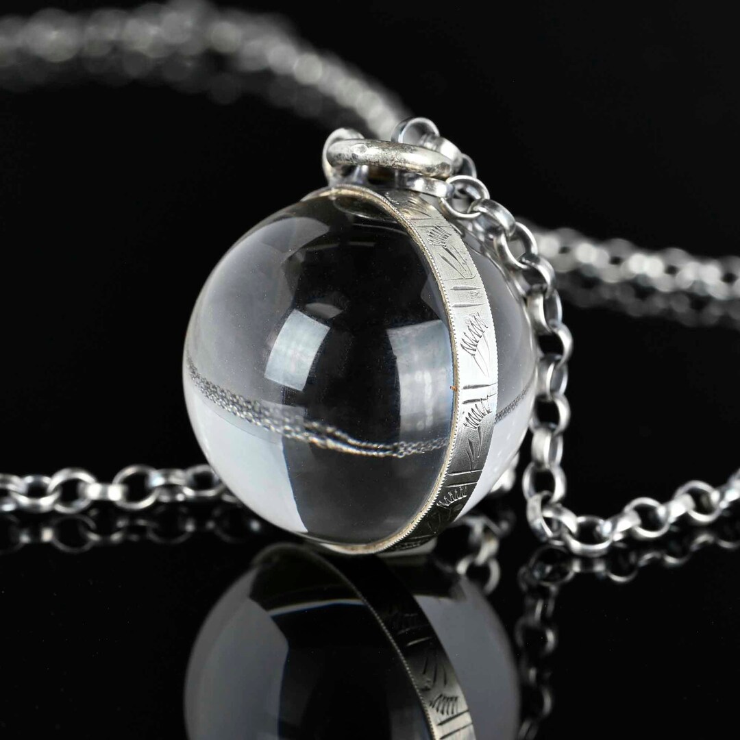 Large Pools of Light Pendant, Art Deco Engraved Silver Rock Crystal Orb ...