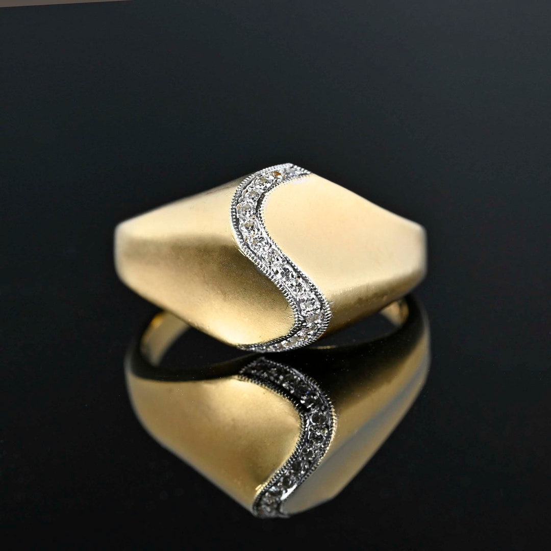 Vintage 14K Gold Curve Diamond Ring, S Curve Diamond Gold Ring, Unique ...