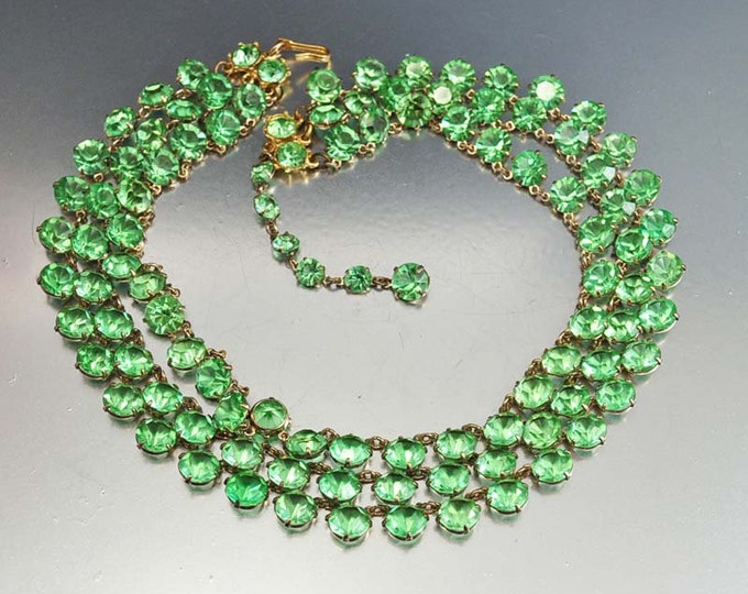 Lime Green Crystal Necklace Multi Strand Vintage Jewelry Glass ...