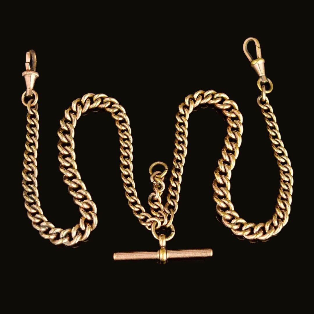Antique Graduated Double Albert Watch Chain Necklace: Rolled Gold Curb ...