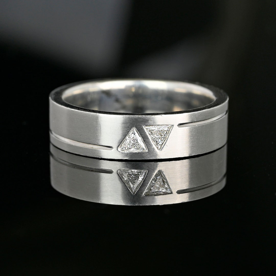 Platinum Trillion Cut Diamond Band Ring, Eternity Band, Heavy Platinum ...