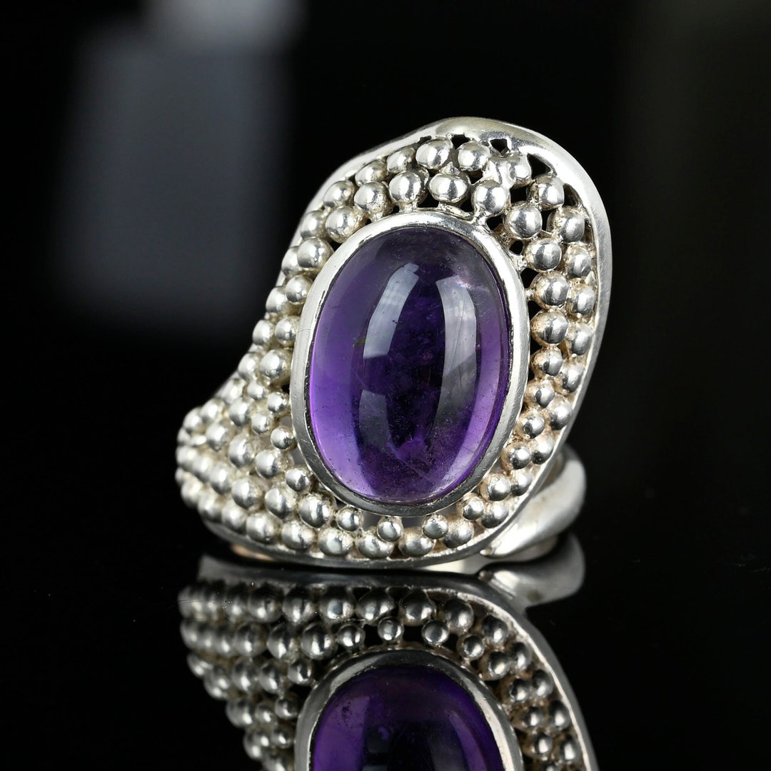 Silver Snake Amethyst Ring, Large Purple Amethyst Cabochon Snake Ring ...