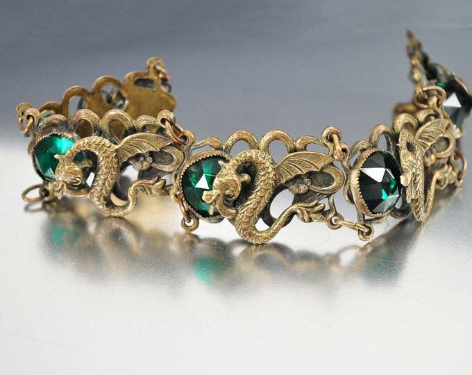 Czech Max Neiger Art Deco Bracelet Dragon Emerald Green Glass Bracelet ...