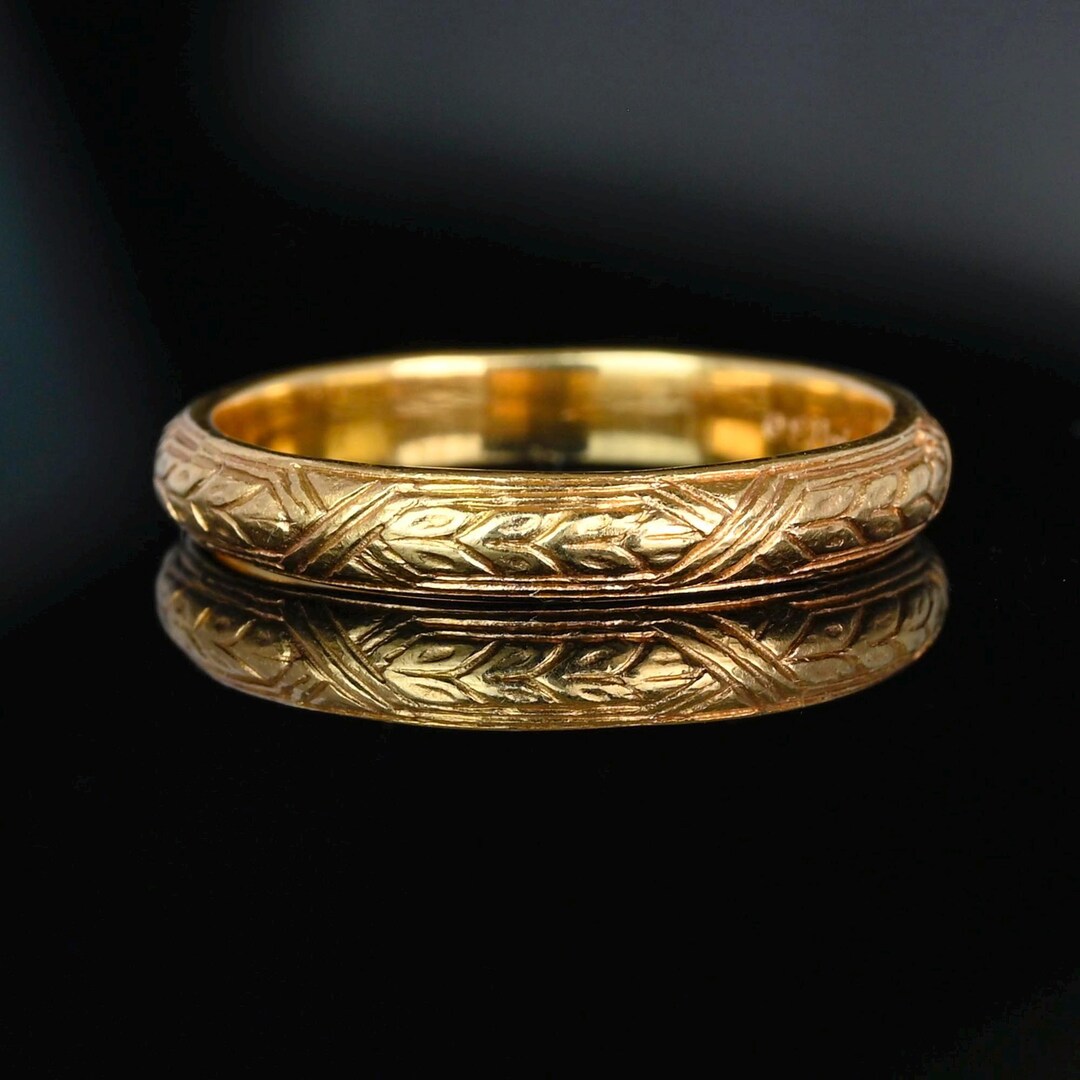 14K Gold Orange Blossom Band Ring, Ed Levin Ring Art Deco Style Carved ...