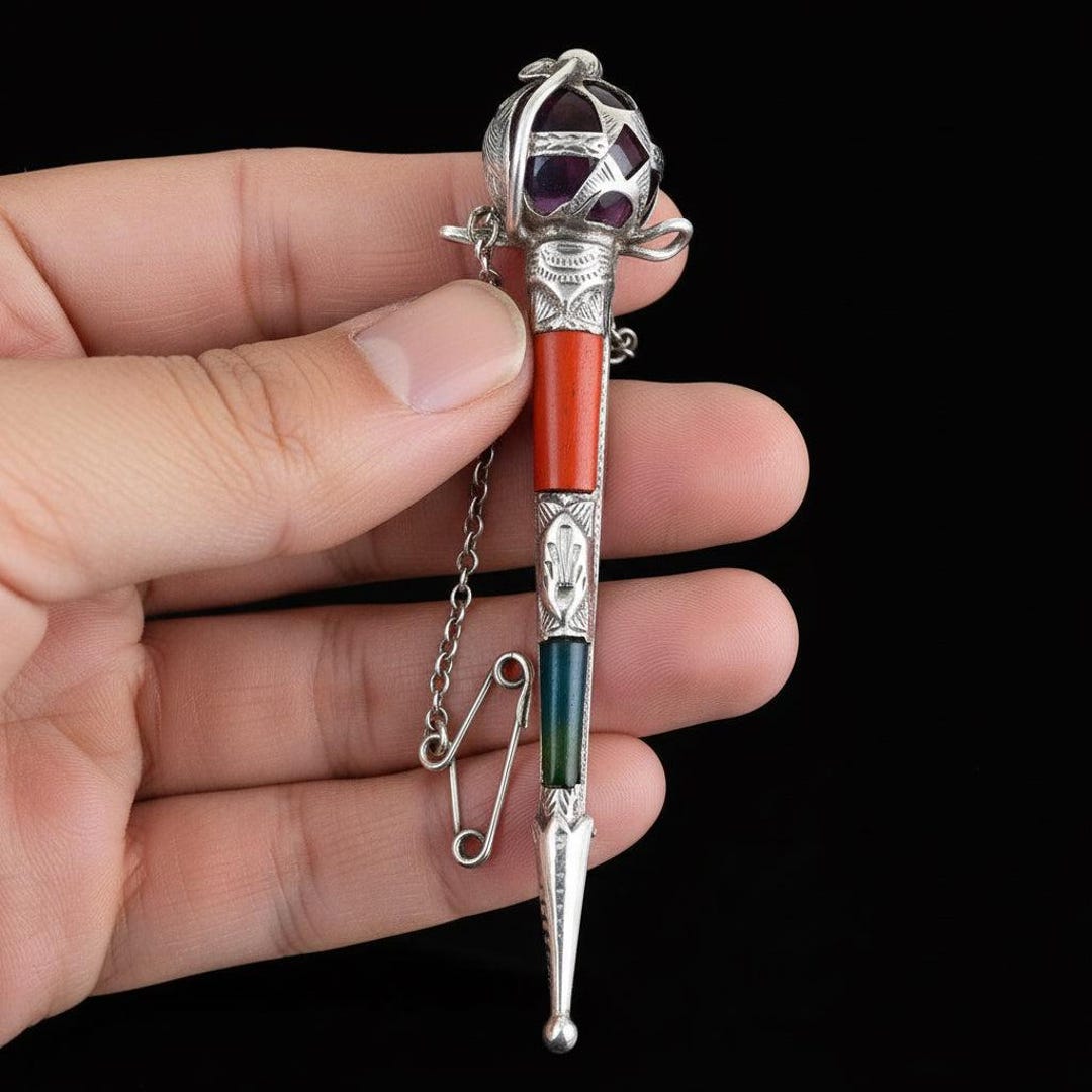 Antique Scottish Agate Amethyst Sword Brooch, Silver Jasper Bloodstone ...