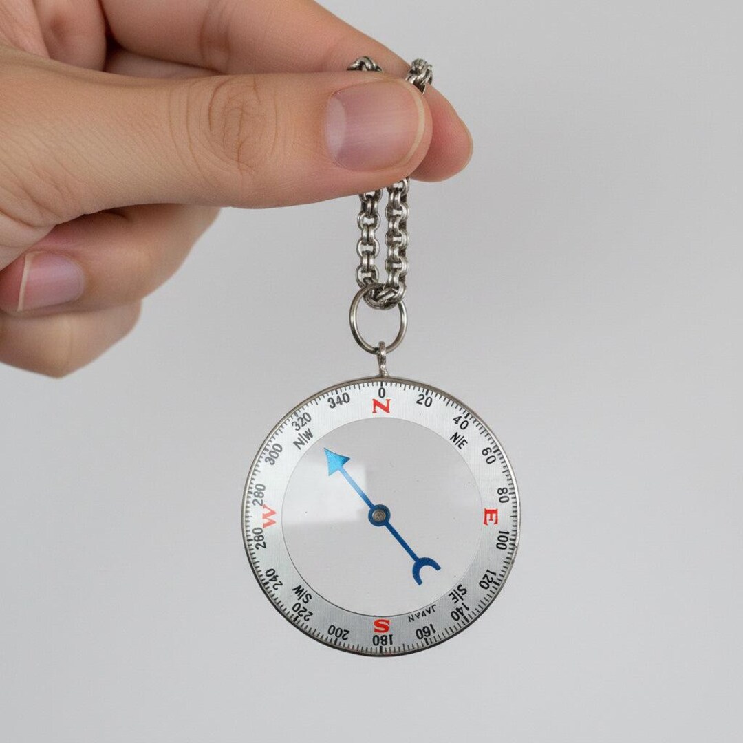 Large Silver Working Compass Pendant, Pocket Watch Fob, Vintage Jewelry ...