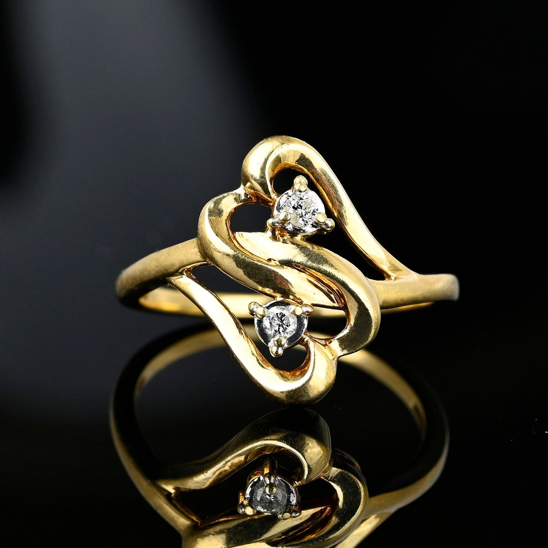 Vintage Diamond Heart Ring, 10K Gold Sweetheart Bypass Ring, Statement ...