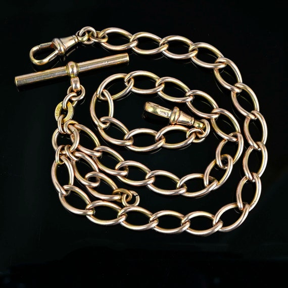 Antique Watch Chain Necklace, Rolled Gold Wide Curb L… - Gem