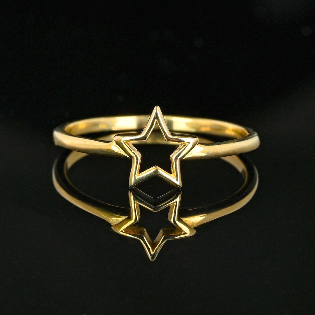 Vintage 14K Gold Star Ring, Cutout Star Stacking Ring, Love Band Ring ...