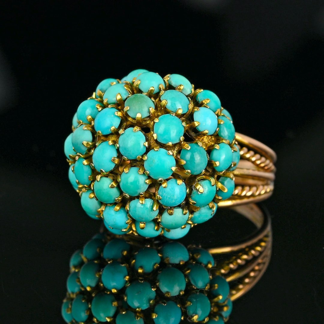 Vintage Persian Turquoise Ring, 14K Gold Turquoise Dome Bombe Ring ...