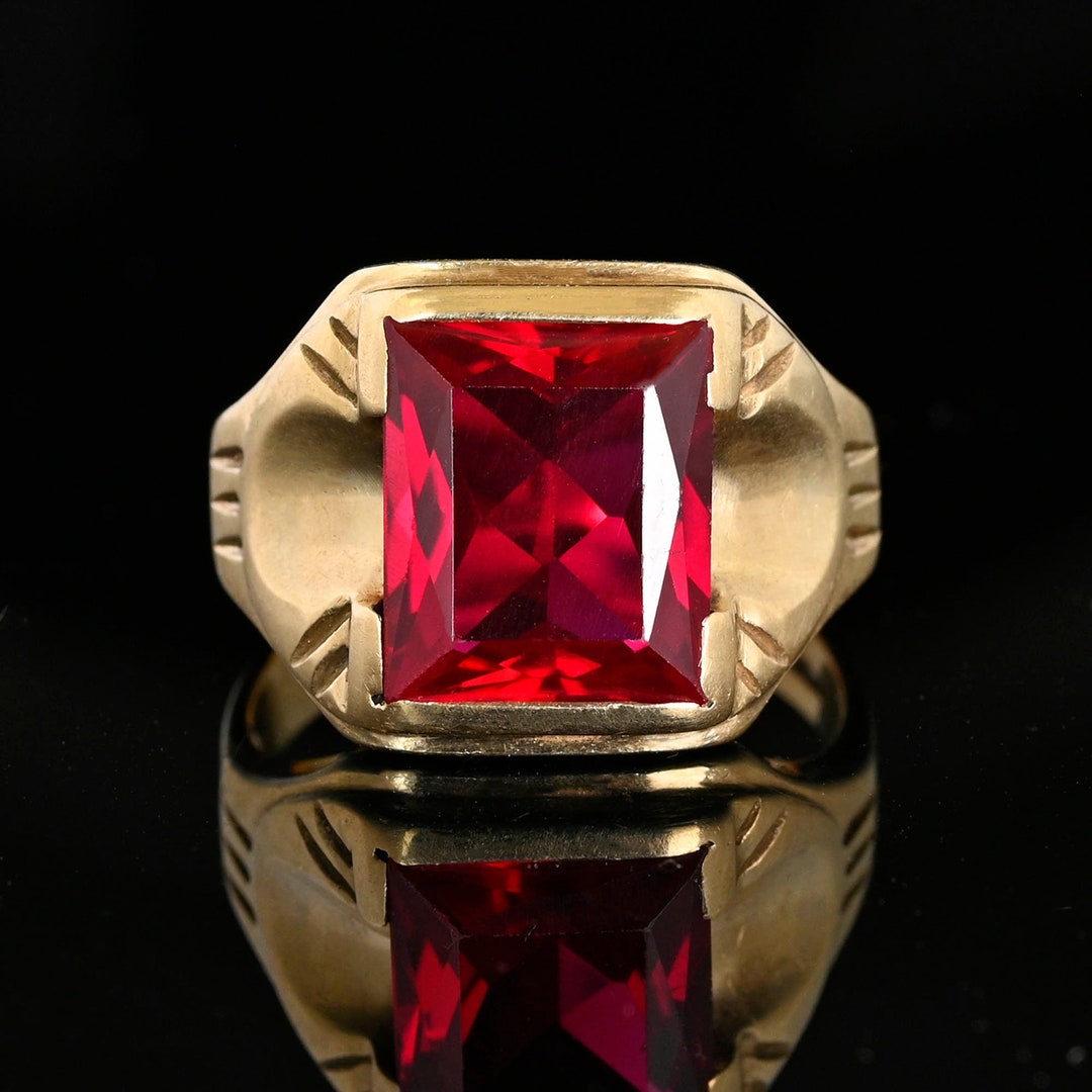 Gold Ruby Signet Ring, Vintage 10K Gold Art Deco Mens Ruby Ring, July ...