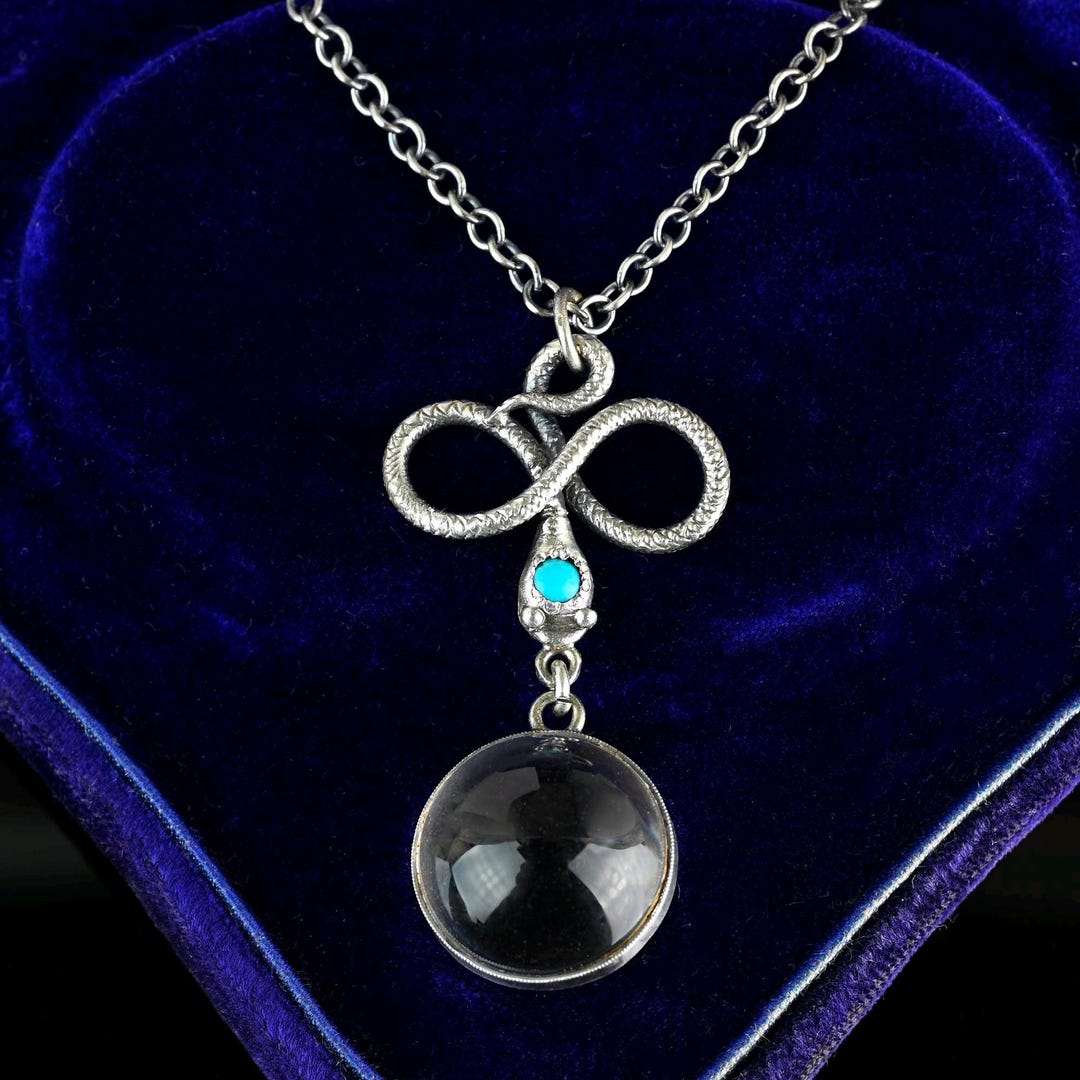 Art Deco Snake Rock Crystal Orb Necklace: Turquoise Sterling Silver ...