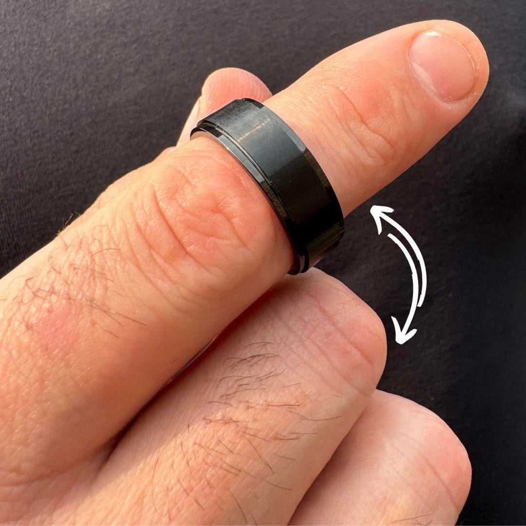 Black Matte Spinner Ring, Fidget Ring, Anxiety Ring, Anti Stress Ring ...