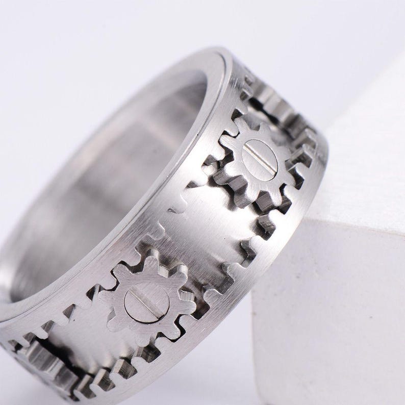 Rotating Gears Spinner Ring, Fidget Ring, Cogwheel Rotating Ring, Wide ...