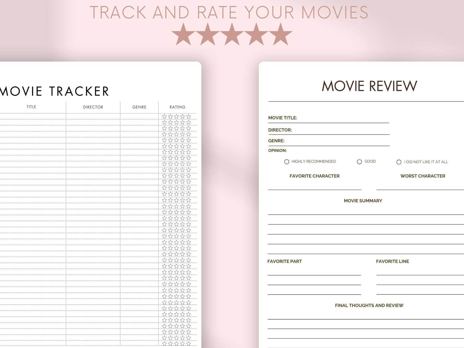 Movie Review, Movie Tracker, Printable Movie Review Template ...