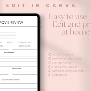 Movie Review, Movie Tracker, Printable Movie Review Template ...